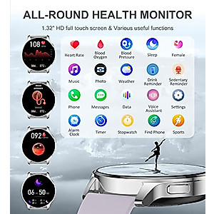 Smart Watch for Women (Answer/Make Call), Fitness Tracker for Android and iOS Phones Waterproof Smartwatch with 1.32" HD Full Touch Screen AI Voice Control Heart Rate Sleep Monitor Pedometer, Silver