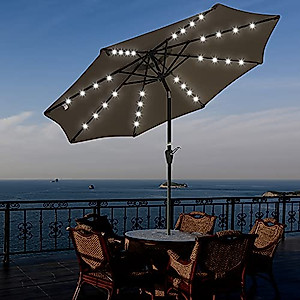 Yescom 9' Outdoor Solar Powered LED Umbrella 8 Ribs w/ 32 Lights for Patio Garden Deck Crank Tilt UV30 Chocolate