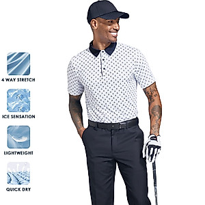 Men's Performance Dry Fit Golf Shirt, Quick-Dry Short Sleeve Polo, Moisture Wicking Navy/White L