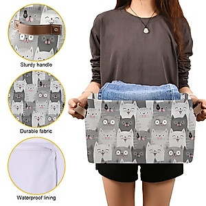 DXTKWL Animal Cat Kitten Pattern Storage Basket Bin with Handles, Large Rectangular Storage Cube Collapsible Storage Box Organizer Decor for Kids Toys Nursery Shelf Closet Bathroom Basket 1 Pack