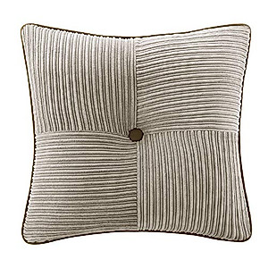 Madison Park Cozy Comforter Set Casual Blocks Design All Season, Matching Bed Skirt, Decorative Pillows, King (104 in x 92 in), Dallas Taupe/Brown, 7 Piece