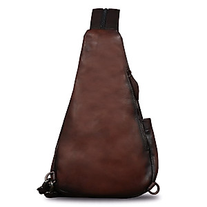 Genuine Leather Sling Bag Casual Shoulder Hiking Backpack Vintage Handmade Crossbody Bag Retro Chest Daypack Convertible Backpack (LightCoffee)