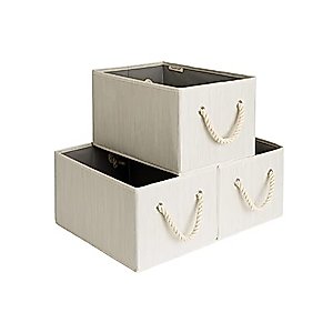 StorageWorks Large Storage Baskets for Organizing, Foldable Storage Baskets for Shelves, Fabric Storage Bins with Handles, Beige, White & Ivory, 3-Pack