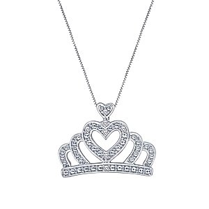 Elmas 0.05CT Round White Diamond 925 Sterling Silver Crown Pendant Necklace for Women
