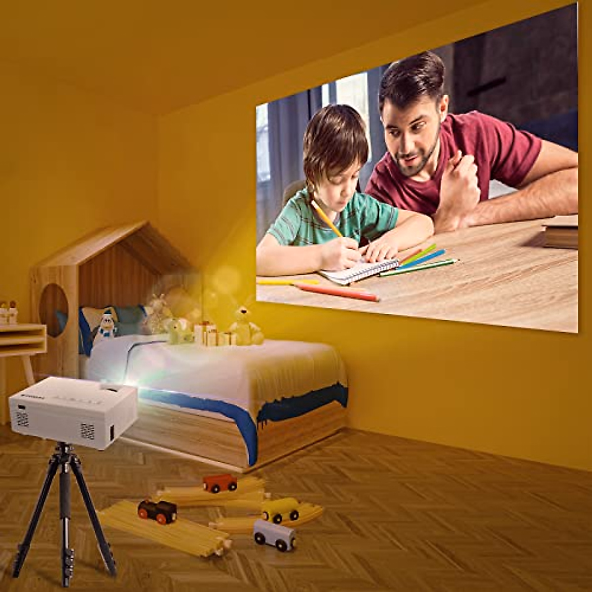 Projector Mini,WTONISY 2023 Newest Mini Projector with Tripod,10000 Lumen Movie Projector,Portable Outdoor Projector Built-in Speaker,Compatible with TV Stick,HDMI,PS4,iOS,Android Phone