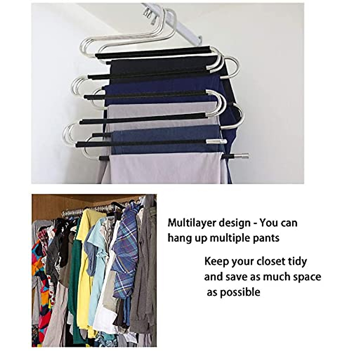 Pants Hangers Space Saving - 4 Pack S-Type Scarf Hanger Jeans Hangers Space Saving Non-Slip S Hangers for Pants