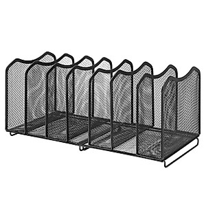 Simple Trending Mesh Desktop File Sorter Organizer, 7-Section Bookshelf For Desk Home Office , Black