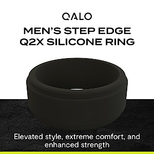 QALO Men's Silicone Ring, Black (Size 10) - Step Edge Q2X - Mens Wedding Bands - Breathable & Durable Silicone Rings for Men - Thick Rubber Engagement Rings for Him - 9mm x 2mm