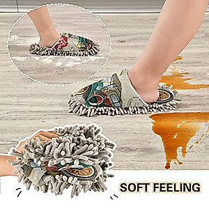 Retro Car Flower Butterfly Mop Slippers Shoes Cover for Floor Cleaning Washable Hair Dust Dirty Cleaners Microfiber Mop Socks for House Office Kitchen