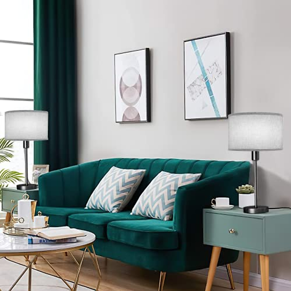 Drum Lampshades 12.6" Top x 12.6" Bottom x 8" High, Easy Assembly Replacement Lamp Shades for Table & Floor Lamps Natural Linen Beige Lampshades Spider Fitter, Set of 2