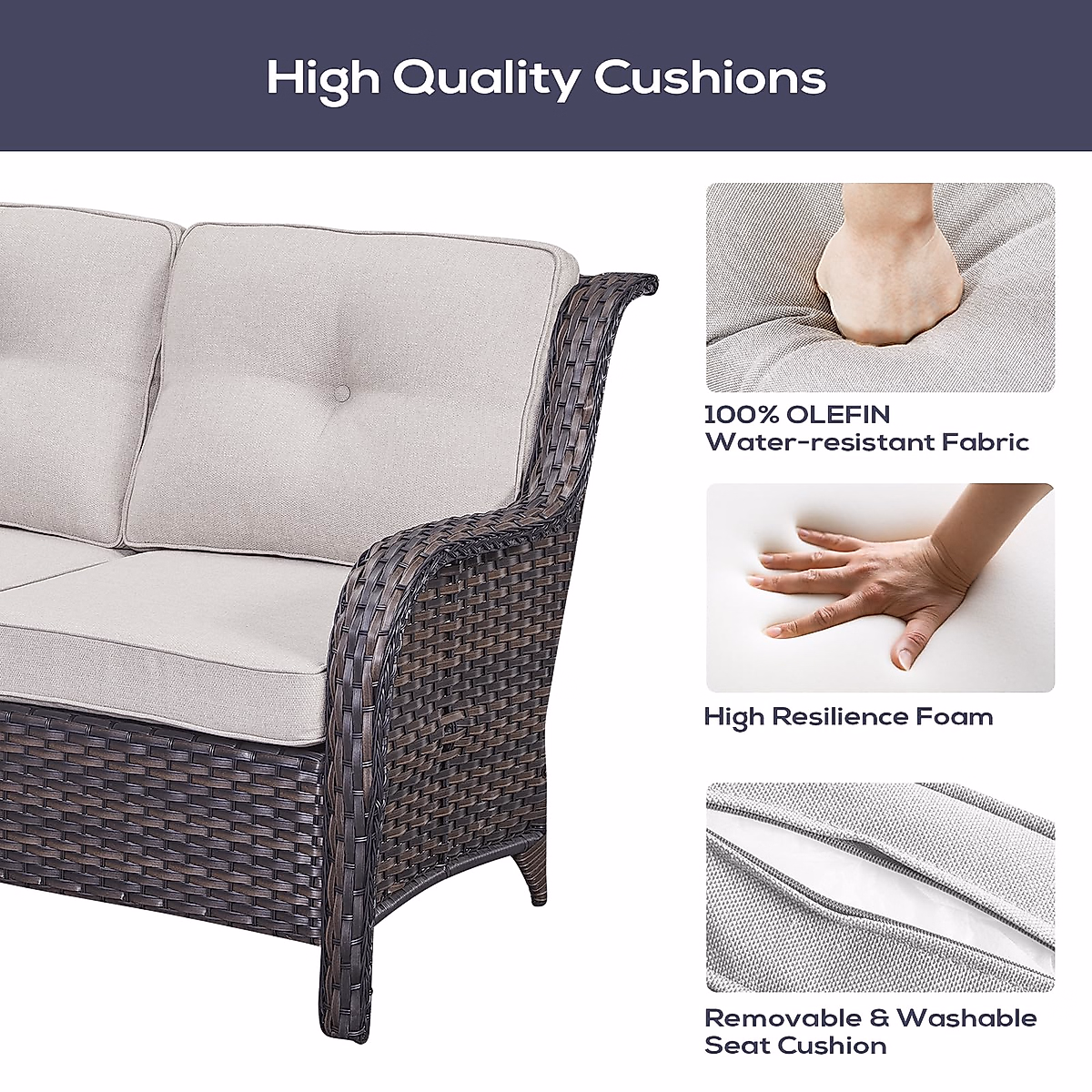 Outdoor Furniture Sectional Sofa L Shaped Couch - Patio Wicker Set with 2 Swivel Glider Chairs, 5 Piece Rattan Patio Conversation Sets with Beige Cushion for Deck Backyard Sunroom