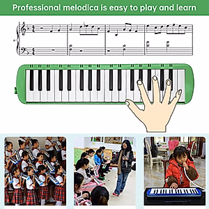 37 Keys Melodica Air Piano Keyboard Pianica Wind Musical Instrument for Beginner Professional Training(green)