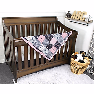 Baby Blanket - Minky, Deer, Arrows and Antlers, Pink with Gray and Black, with Pink Ruffles