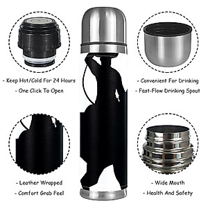 Stainless Steel Leather Vacuum Insulated Mug Horse Silhouette Thermos Water Bottle for Hot and Cold Drinks Kids Adults 16 Oz
