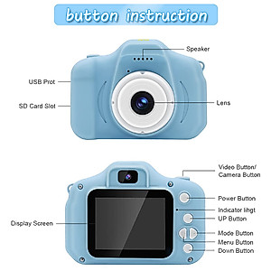 YUE3000 Kids Camera, Front and Rear Camera Digital Cameras for Boys and Girls Gift Age 3-9, 2.0 -inch Screen,1080P Video with 32GB SD Card-Blue