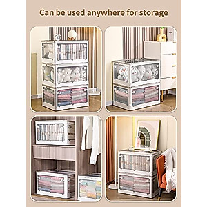 JOYBOS Stackable Storage Bins with Lid and Wheels, 3 Pack 21Gal Plastic Collapsible Storage Bins, Closet Organizers and Storage Large Folding Storage Boxes with Five Doors, Suitable for Home, Office