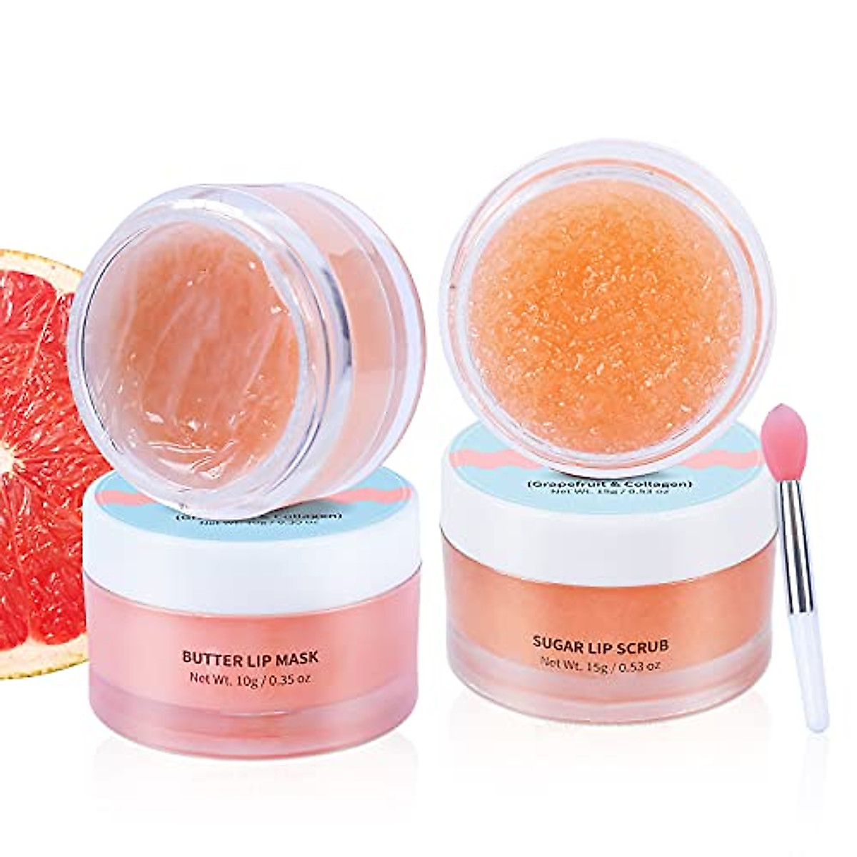 ANAIRUI Lip Therapy Set - Collagen Lip Care Kit - Lip Sleeping Mask & Sugar Lip Scrub, Lips Plumping Mask for Lip Line Wrinkle Treatment, Lip Balm & Moisturizer for Dry Chapped Lips, Exfoliating Repairing Lips Overnight (Grapefruit & Collagen)