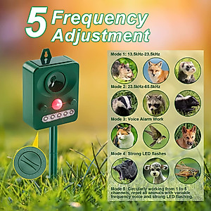 Solar Animal Repeller, Ultrasonic Animal Deterrent Rodent Repeller for Cat, Dog, Squirrel, Deer, Fox, Outdoor Animal Repellent with Motion Sensor and Led Light Alarm, Protect Yards, Lawn Gardens