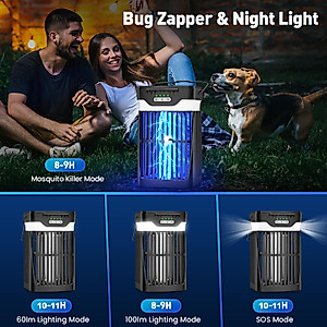 Solar Bug Zapper Outdoor, Zwiran Double Solar Powered Mosquito Zapper, Electric Fly Zapper with Camping Lantern, Waterproof Gnat Zapper, Cordless Mosquito Killer Lamp for Indoor Patio, Backyard, Home