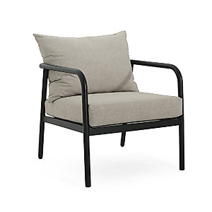 Christopher Knight Home Jansen Set of 2 Outdoor Patio Aluminum Club Chair with Water Resistant Cushions, Beige and Black