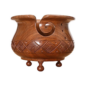 Winlay Wooden Yarn Bowl Empty Yarn Storage Organizer Bowl with Holes to Let Yarn Through, DIY Hand Craft Knitting Crochet Yarn Balls Storage Holder