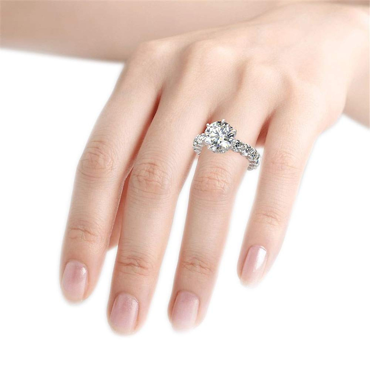 Jeulia Half Eternity Wedding Band Sterling Silver Sapphire Stackable Engagement Rings White Diamond Cubic Zirconia CZ Anniversary Promise Rings with Jewelry Box (5)