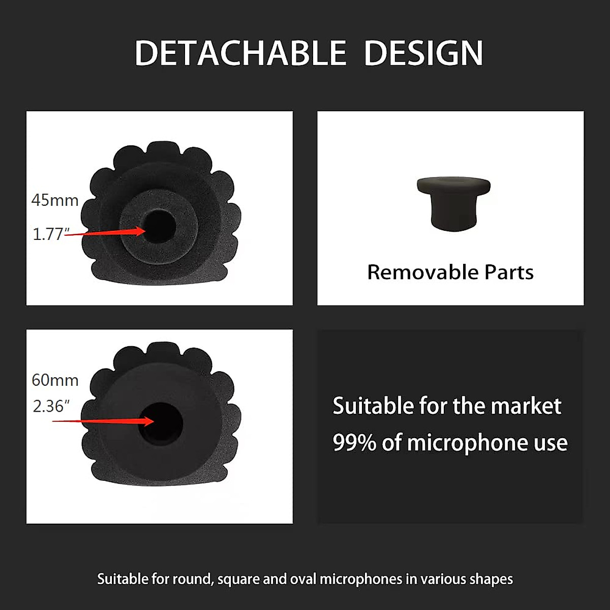 Micfuns Professional Microphone Windscreen Wind Shield Pop Filter, Acoustic Filter for 1.77 inch-2.36 inch Recording Studios Microphones, Sound-Absorbing Foam that Reduces Noise and Reflections
