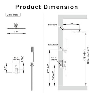 Holispa Brushed Nickel Shower System, Shower Faucet Set with 10-Inch Rain Shower Head and Handheld, Wall Mounted High Pressure Shower Head Combo Set with Shower Valve and Shower Trim, Brushed Nickel