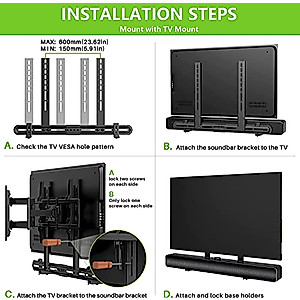 USX MOUNT Universal Soundbar Mount Sound Bar Mounting Bracket to TV, Soundbar Wall Mount Fits 3 Options with Hole/Without Hole Installation, Extendable 3.4-6.06" No-Slip Base Holder, Max VESA 600x400