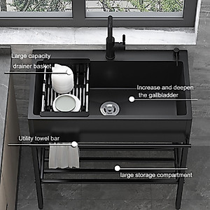 Commercial Kitchen Sink, Black Laundry Room Sink, Utility Sink with Hot and Cold Faucet Drain Basket, Free Standing Stainless-Steel Single Bowl Commercial Restaurant Kitchen Sink ( Size : 68*45cm/26.7