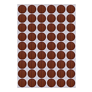 54 PCS in 1 Sheet Self-Adhesive Screw Hole Stickers Plastic Screw Covers Caps Plastic Screw Free Sticker Wood Textured Cover 21mm/0.82" Dia for Wooden Furniture Cherry Wood