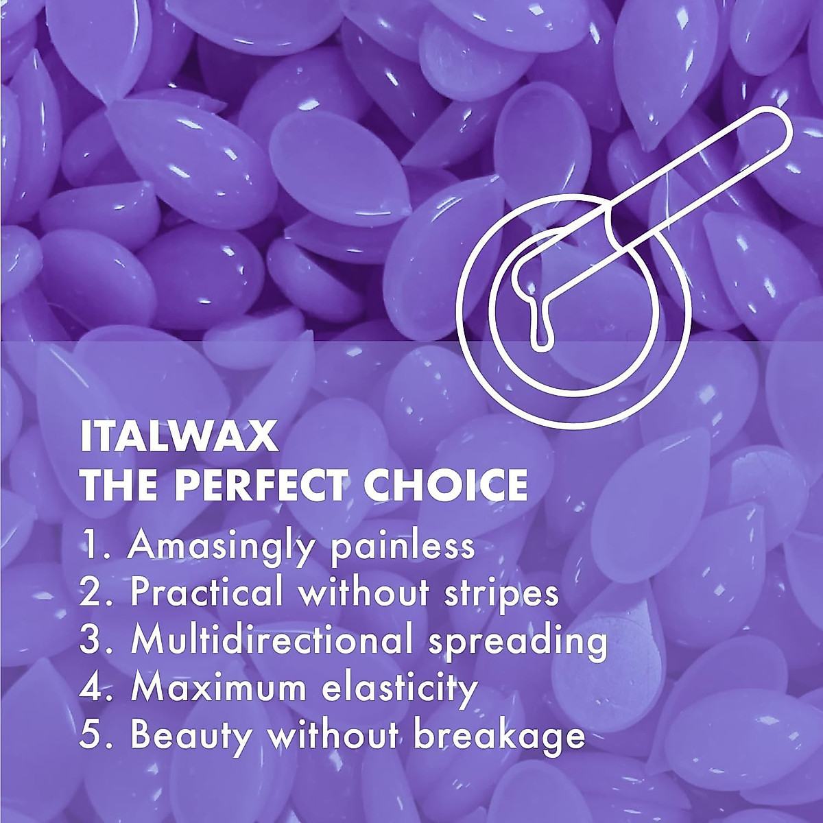 Italwax Top Line Orchid - 750g / 1.65lb - Hard wax beads for hair removal - Orchid fragrance - Synthetic formulation ideal for sensitive skins - Recommended for Bikini Area and Armpits