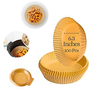 6.3 inch Air Fryer Liners, 100 Pcs Round Air Fryer Liners Disposable Air Fryer Parchment Paper Liners For non-toxic, eco-friendly, Oil-proof, heat-resistant, Food Grade Baking airfryer Liners.
