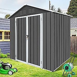 Seizeen Outdoor Storage Shed 6X4FT, Metal Tool Shed Outdoor Storage House with Base Frame & Double Lockable Doors, Steel Utility Garden Shed Outside Storage Clearance for Backyard Patio (Dark Gray)
