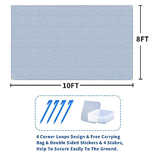 Reversible Outdoor Rugs 8'x10' Waterproof RV Camping Mat with 4 Corner Loops Stakes for Patio, Large Carpet All Weather Floor Mats Plastic Deck Balcony Picnic Rug Indoor Area Rug Outside Decor