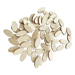 NUOBESTY 200pcs Unfinished Wood Oval Slices Natural Rustic Wooden Cutout Oval Wood Pieces Tag for DIY Craft Wedding Centerpiece Christmas