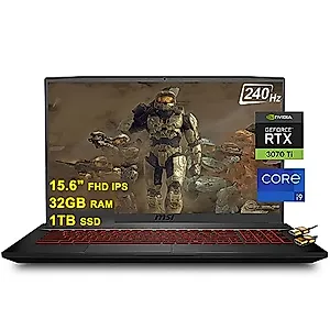 MSI Katana GF66 15 Gaming Laptop 15.6" Full HD IPS 240Hz Display 12th Generation Intel 14-Core i9-12900H 32GB RAM 1TB SSD GeForce RTX 3070 Ti 8GB Graphic | RGB Backlit USB-C Win11 Black + HDMI Cable