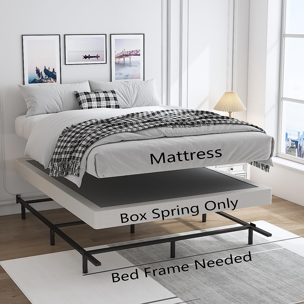 HOBINCHE 5 Inch Queen Size Box Spring for Bed,Heavy Duty Box Spring with Fabric Cover,Noise Free,Easy Assembly,3000LBS Weight Capcity Metal Mattress Foundation,Non-Slip