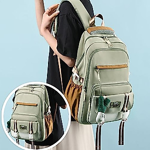 srdmuph Kawaii Backpack with Cute Accessories Pendant Travel Bag Large Outdoor Waterproof Casual Daypack Women Men (Green)