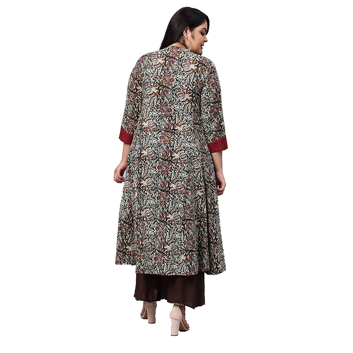 Yash Gallery Women's Cotton Angrakha Style Printed Indian Kalamkari Kurtis (Maroon., XXL)
