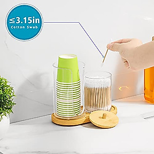 VITVITI Bathroom Cup Dispenser, Paper Cup Holder for Mouthwash Dispenser, Floss Cotton Swab Canister Cotton Ball Holder for Vanity with Bamboo Tray/Lid, Clear