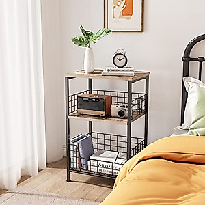 X-cosrack End Table,Industrial Retro Side Table Nightstand Storage Shelf for Living Room Bedroom Kitchen Family and Office,Stable Wood and Metal Frame, Patent Pending(Brown&Black)