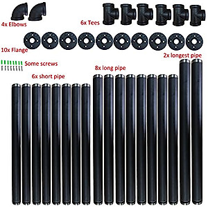 Yuanshikj 2Pc (56" tall 12"deep 3/4") Industrial Wall Mount iron Pipe Shelf Shelves Shelving Bracket Vintage Retro Black Open Bookshelf Bookcase DIY Storage office Kitchen (2 Pcs 4Tier Hardware only )