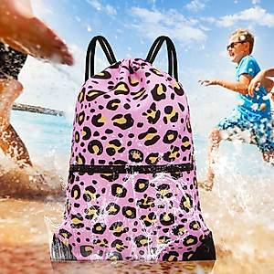 HOLYLUCK Drawstring Backpack Bag Sport Gym Sackpack (Pink leopard)