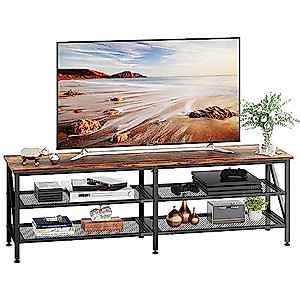 Mexin TV Stand for 65 75 Inch TV, 63 Inch TV Stands for Living Room and Bedroom, Industrial Television Stands, Entertainment Center with Storage, Modern TV Console, Rustic Brown