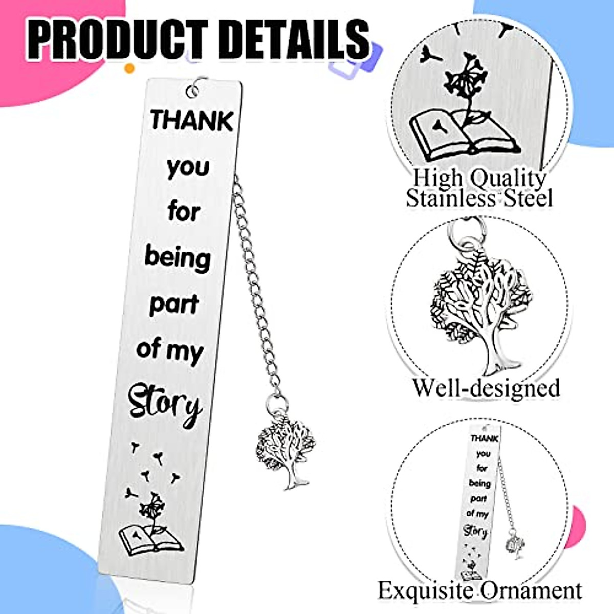 4 Pcs Teacher Appreciation Gifts Metal Bookmark Thank You for Being Part of My Story Gifts Appreciation Teacher Bookmark Gifts for Women Teacher Graduation Birthday Retirement