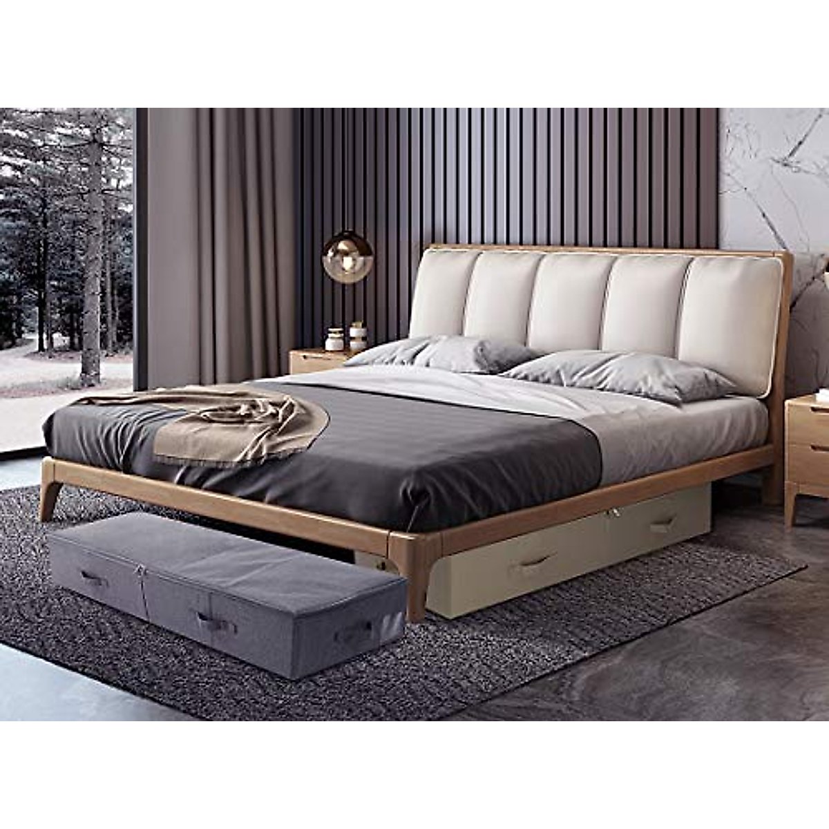 iwill CREATE PRO Ultra Large Under Bed Storage Organizer Box with Lid, Folding Design with 6 Handles, Beige