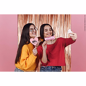 60th Birthday Decorations, Photo Booth Props Favors & Backdrop Foil Fringe Curtain Banner for Happy 60 Sixty Year Old Bday Party Women Her Wife Best Friend BFF Mom Sister Aunt Bash | Pink Rose Gold