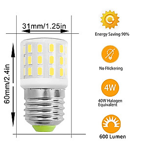TRIJZHOU LED AC 100-265V 3.5W Replacement KEI D34L Refrigerator Light Bulb 40W Halogen Equivalent E26 Appliance Daylight White 6000K 600Lm 4W T10 Freezers Medium Base Pack of 1
