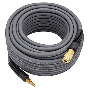 YOTOO Hybrid Air Hose 3/8-Inch by 100-Feet 300 PSI Heavy Duty, Lightweight, Kink Resistant, All-Weather Flexibility with 1/4-Inch Industrial Quick Coupler Fittings, Bend Restrictors, Gray